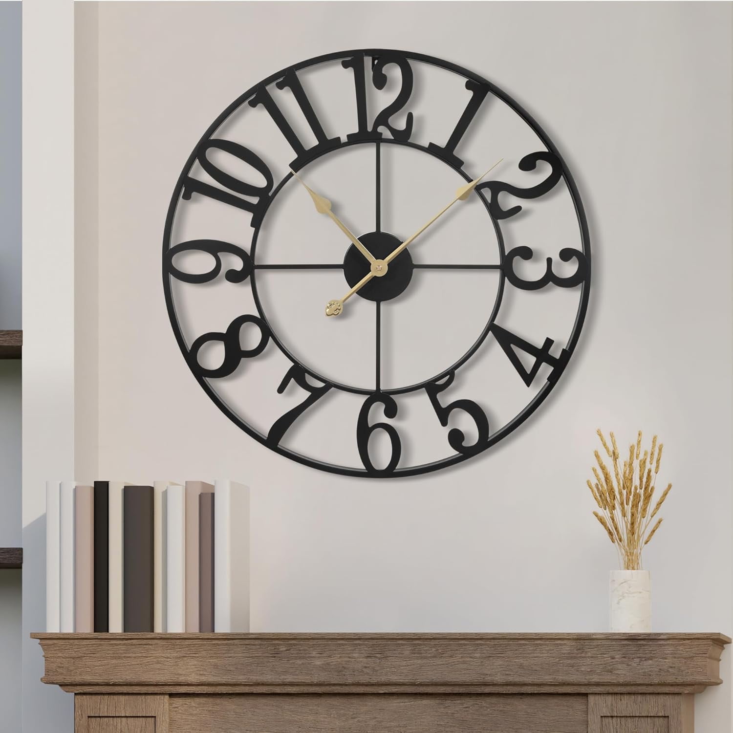 Large Wall Clock Metal Retro Roman Numeral Clock, Modern Round Wall ...