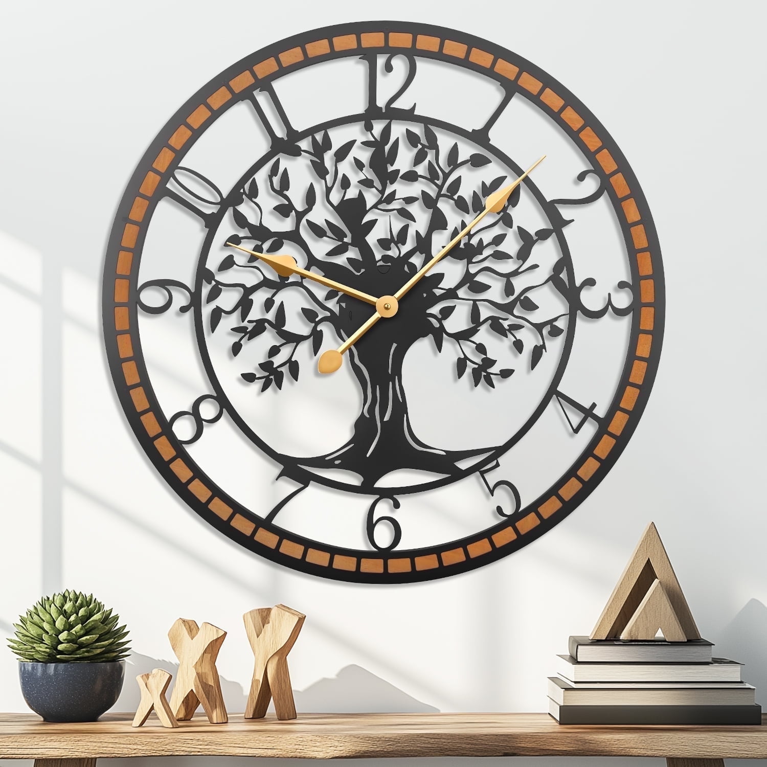 Wall Clock,24inch Large Wall Clock,Silent Tree of Life Wall Clocks for ...