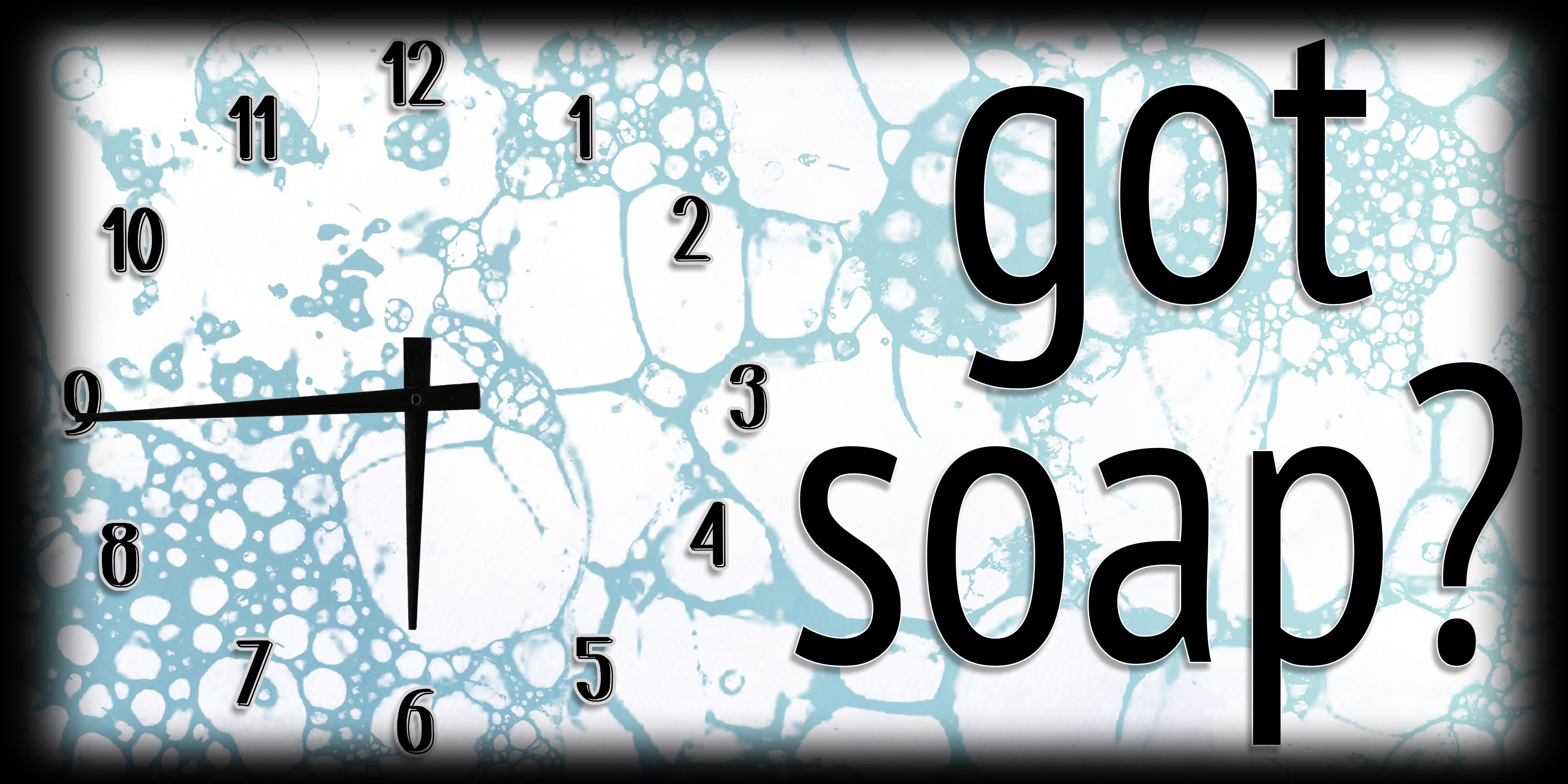 Large Wall Clock on Wood Got Soap? Blue Soap Bubble Bathroom Funny Wall ...