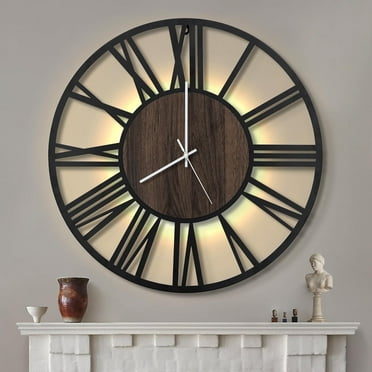 HOMCOM Rustic 36 Inch Wall Clock, Silent Non Ticking, Wood Metal ...