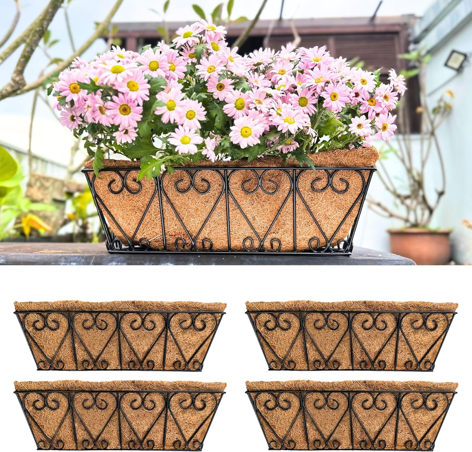 Large Wall Hanging Baskets, 4 Pack, 16 Inch Wall Mounted Planter with ...