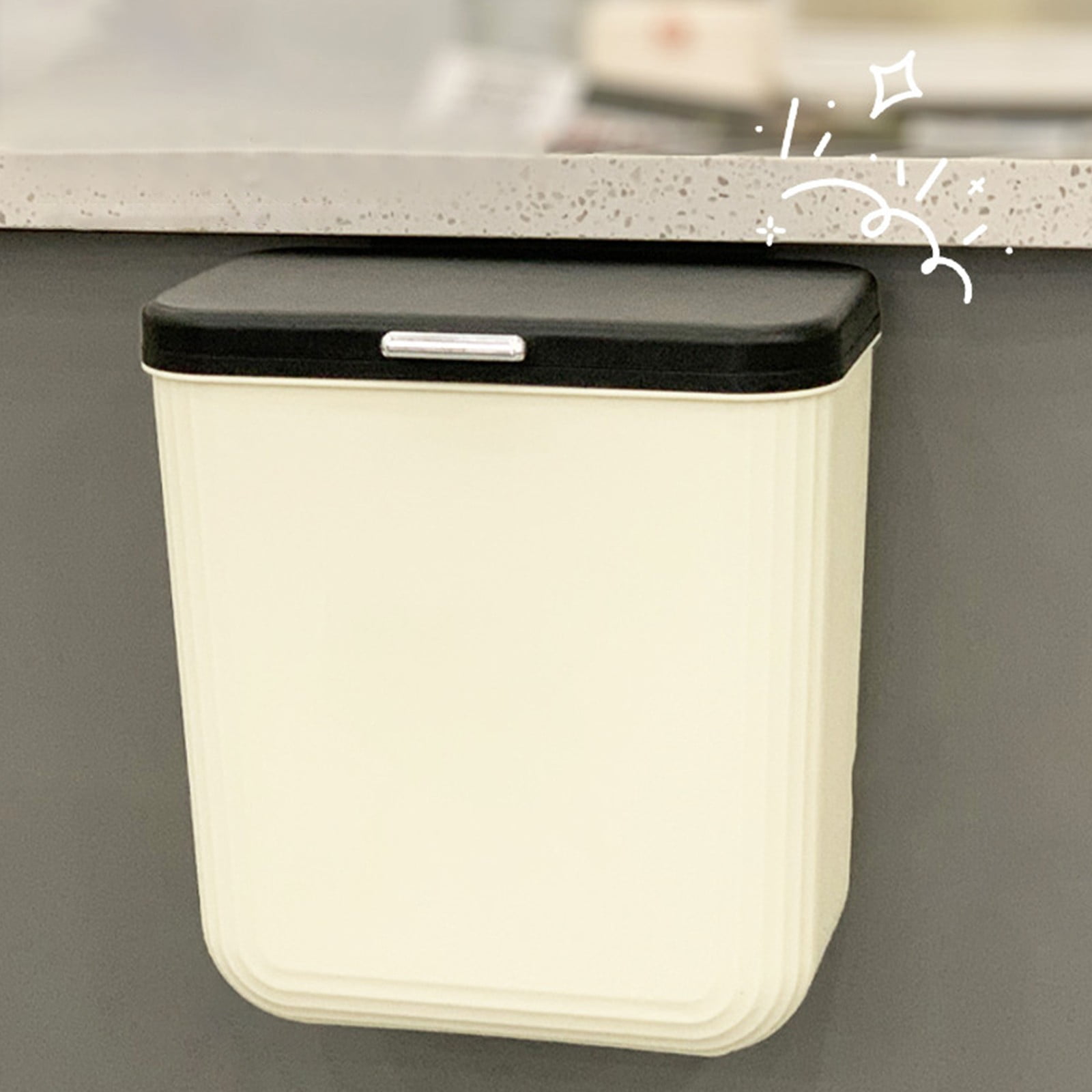 Large Wall-Mounted Kitchen Trash Bin with Lid - 36cm Diameter Beige ...