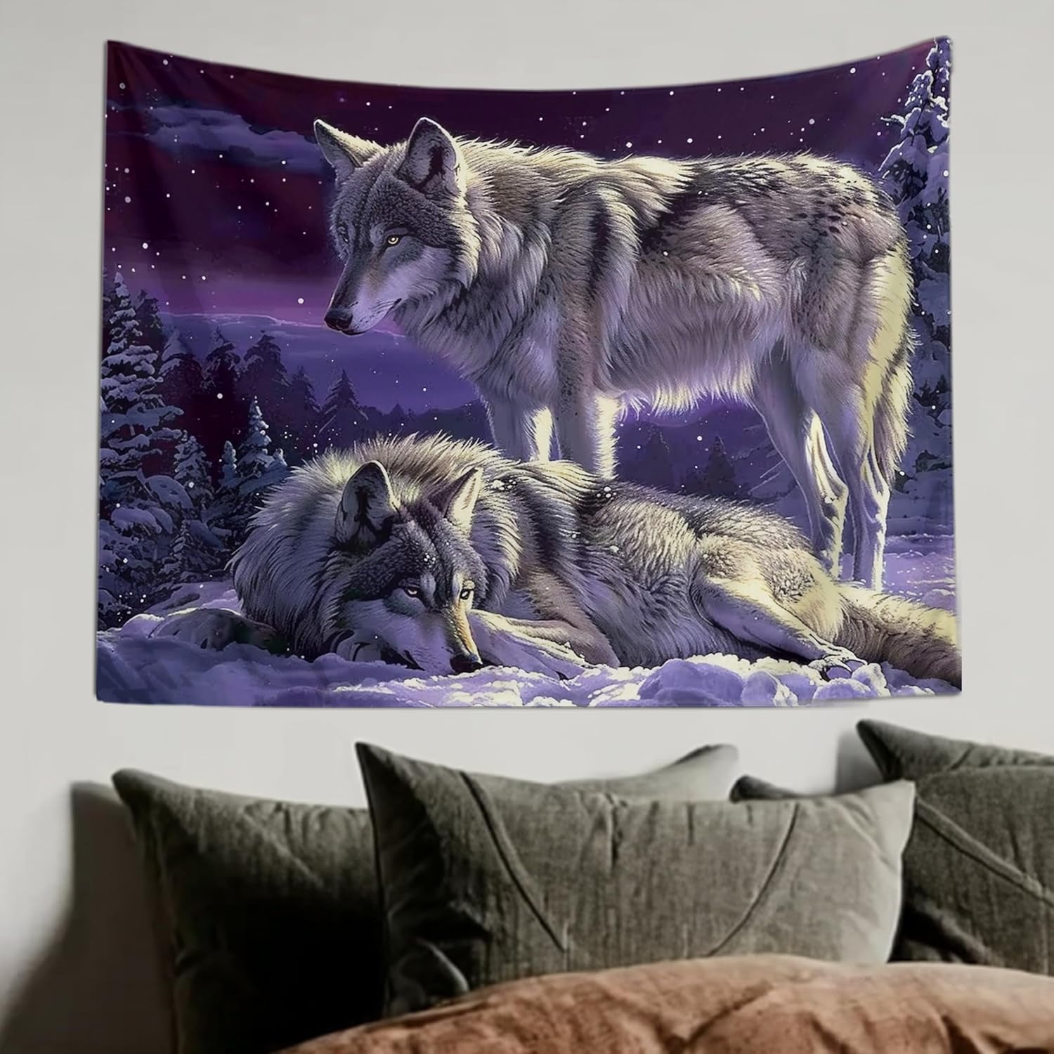 Large Wall Tapestry Landscape Grey Wolf Snowy Wild Animals Aesthetic ...