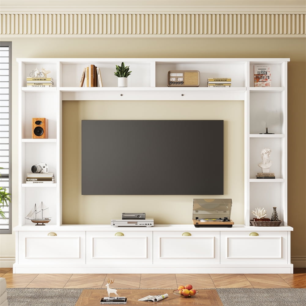 Large Wall Unit Entertainment Center With Bookshelves For TVs Up To 78 ...