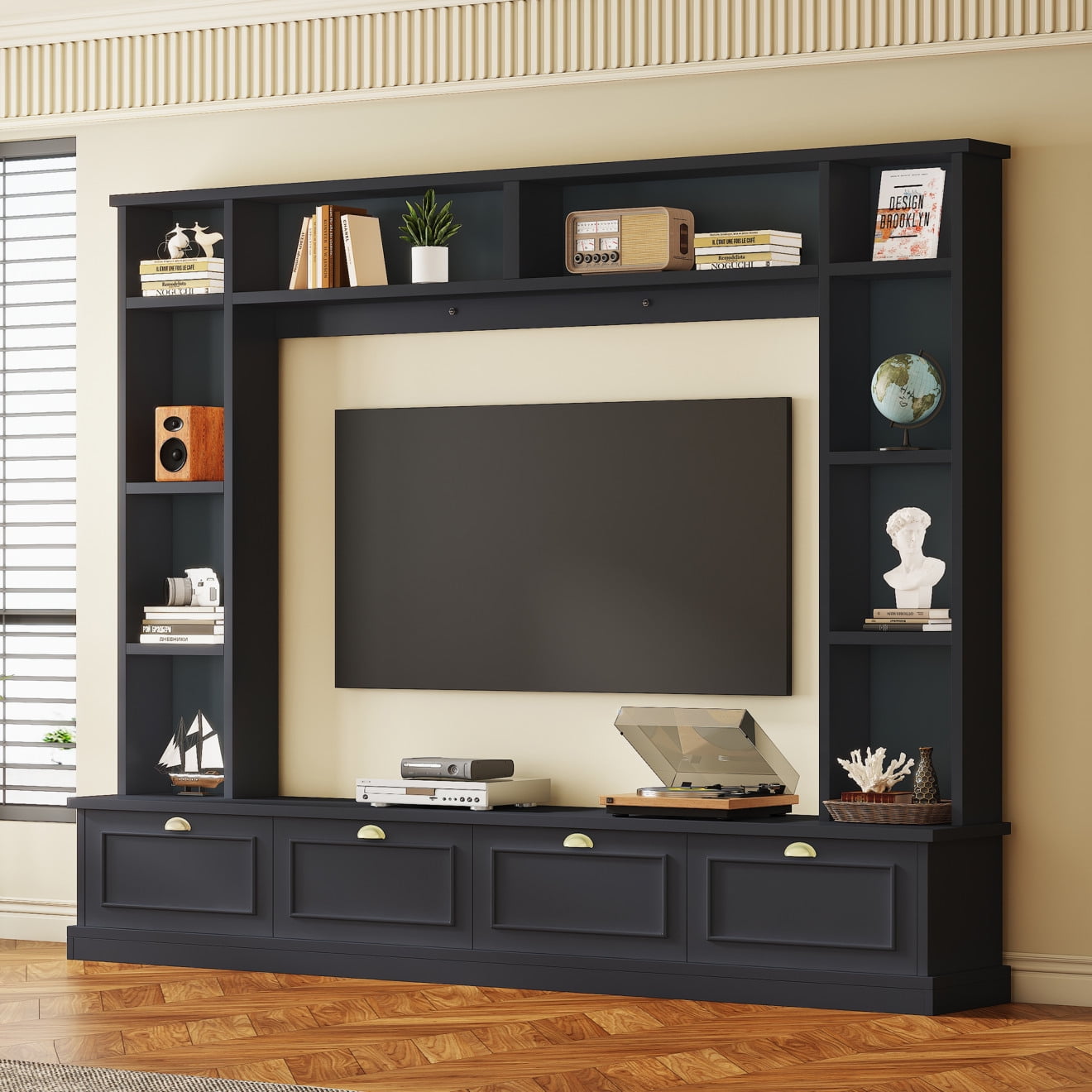 Large Wall Unit Entertainment Center with Bookshelves for TVs Up to 78 ...