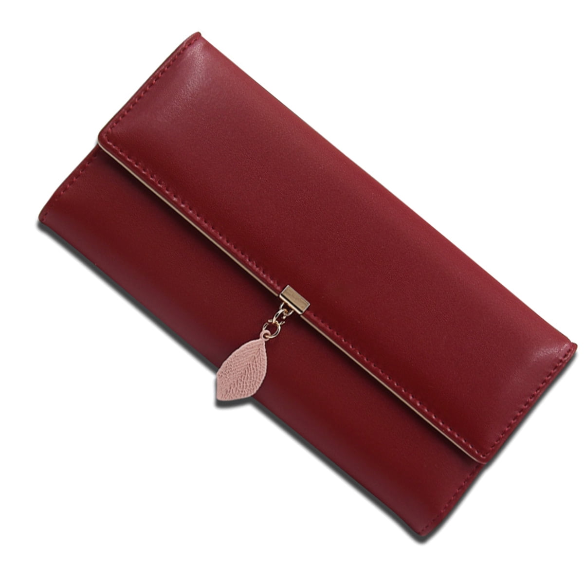 Large Wallet for Women PU Leather Leaf Pendant Card Holder Phone ...