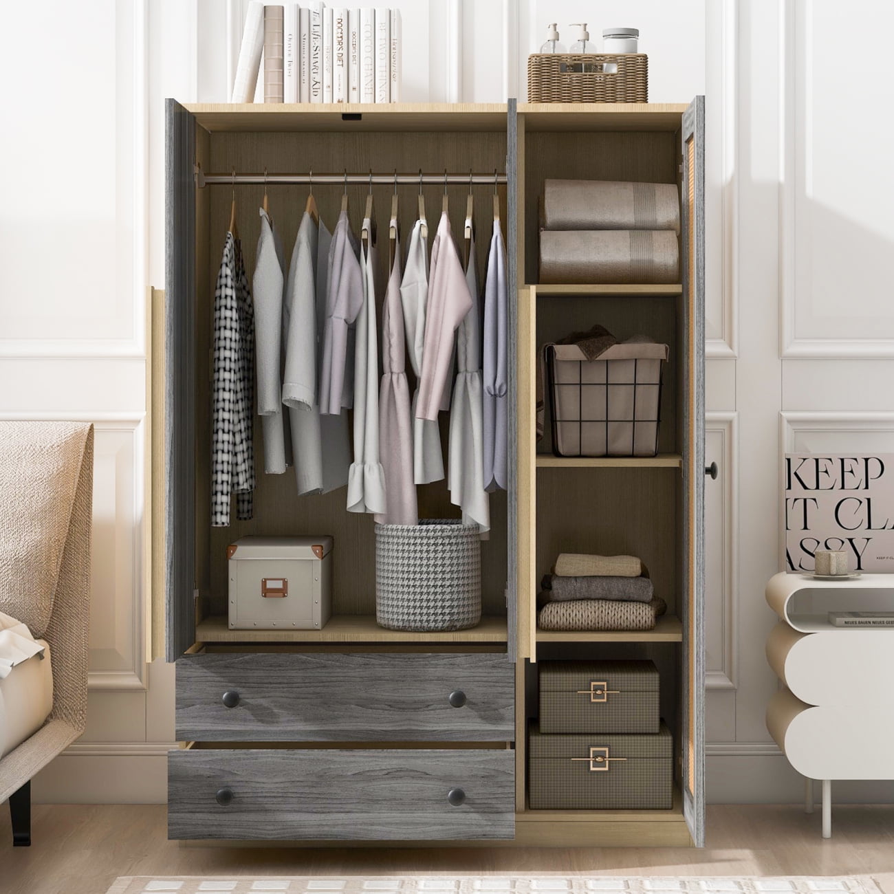 Large Wardrobe Closet, Wooden Wardrobe Closet Organizer, 3 Doors ...