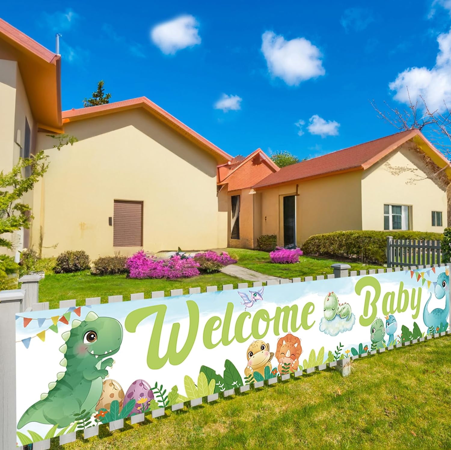 Large Watercolor Dinosaur Welcome Baby Yard Banner Sign, Baby Shower ...