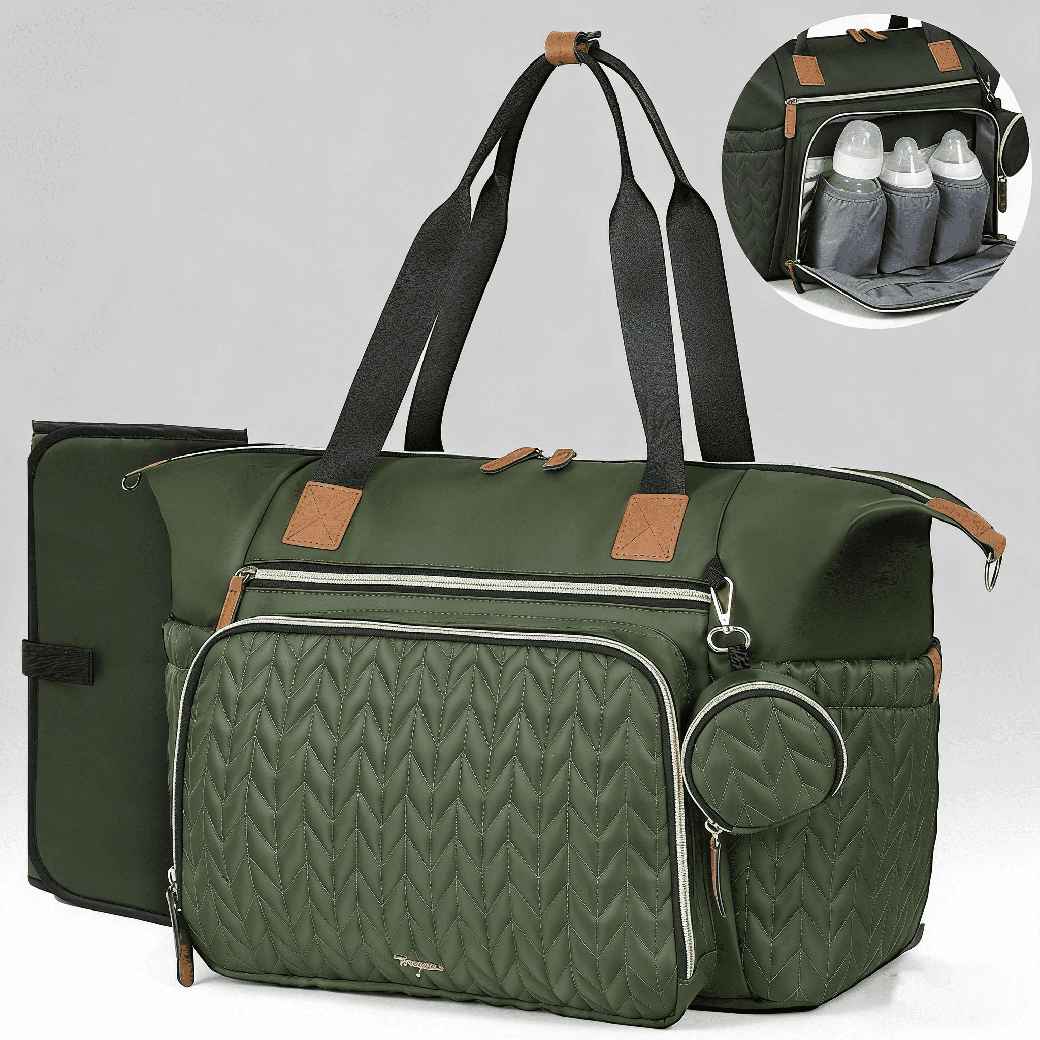 Large Waterproof Diaper Bag Tote with Changing Pad & Pacifier Case ...