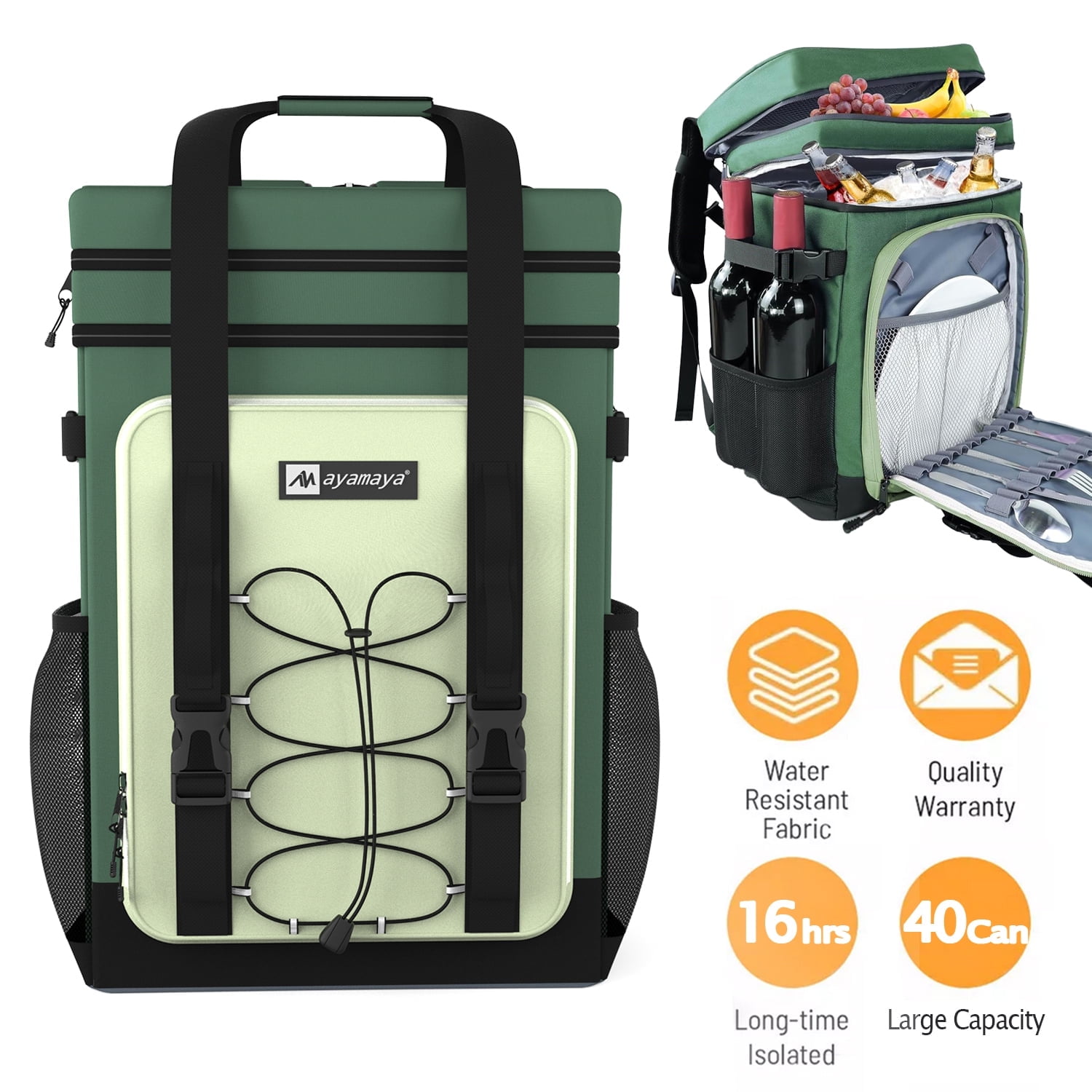 Large Waterproof Insulated Cooler Backpack, 40 Cans Double Deck Leak ...