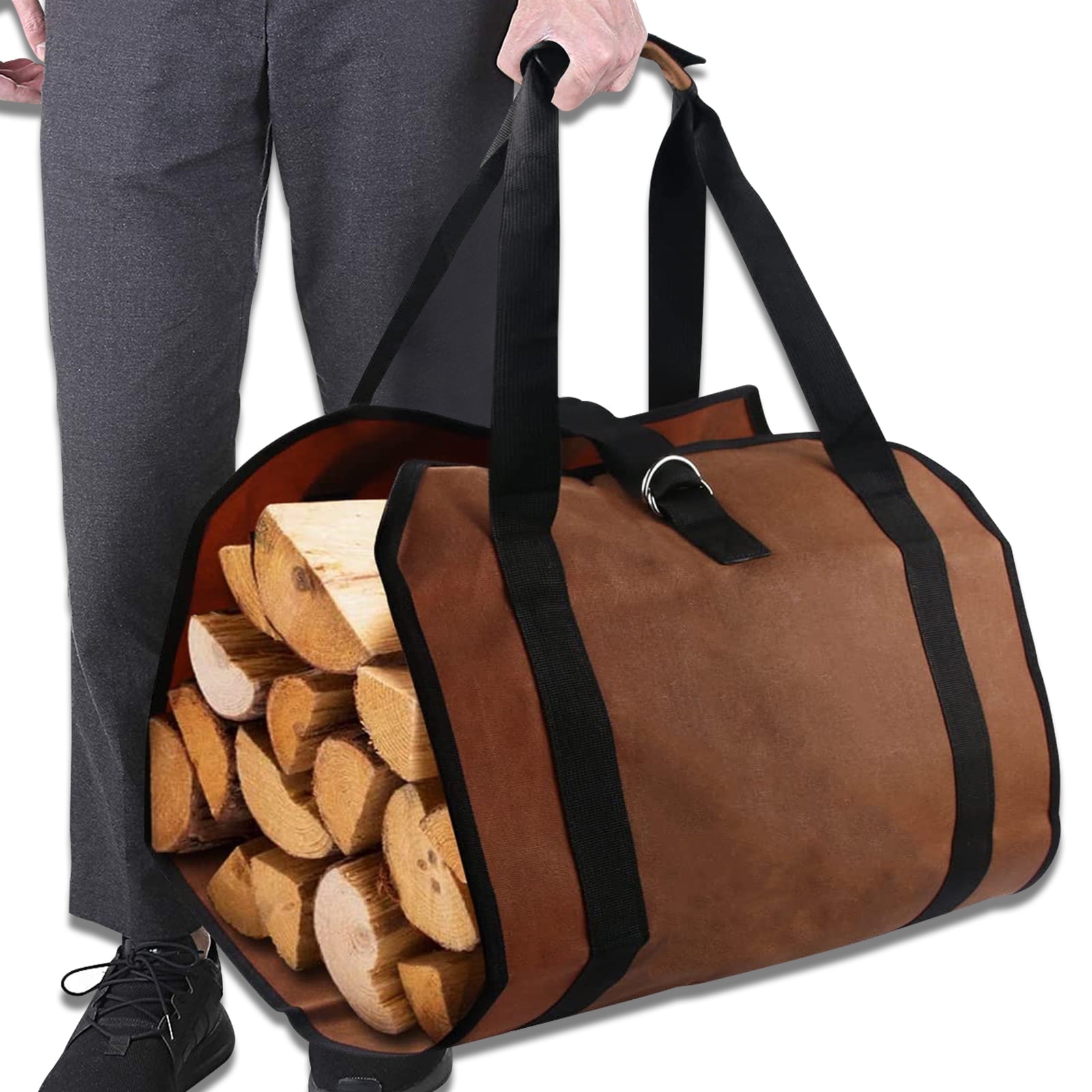 Large Waxed Canvas Firewood Carrier, Heavy Duty Firewood Log Tote, for ...