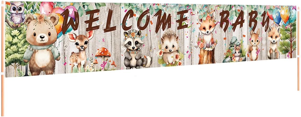 Large Welcome Baby Yard Sign Banner Woodland Cute Animals Welcome Baby ...