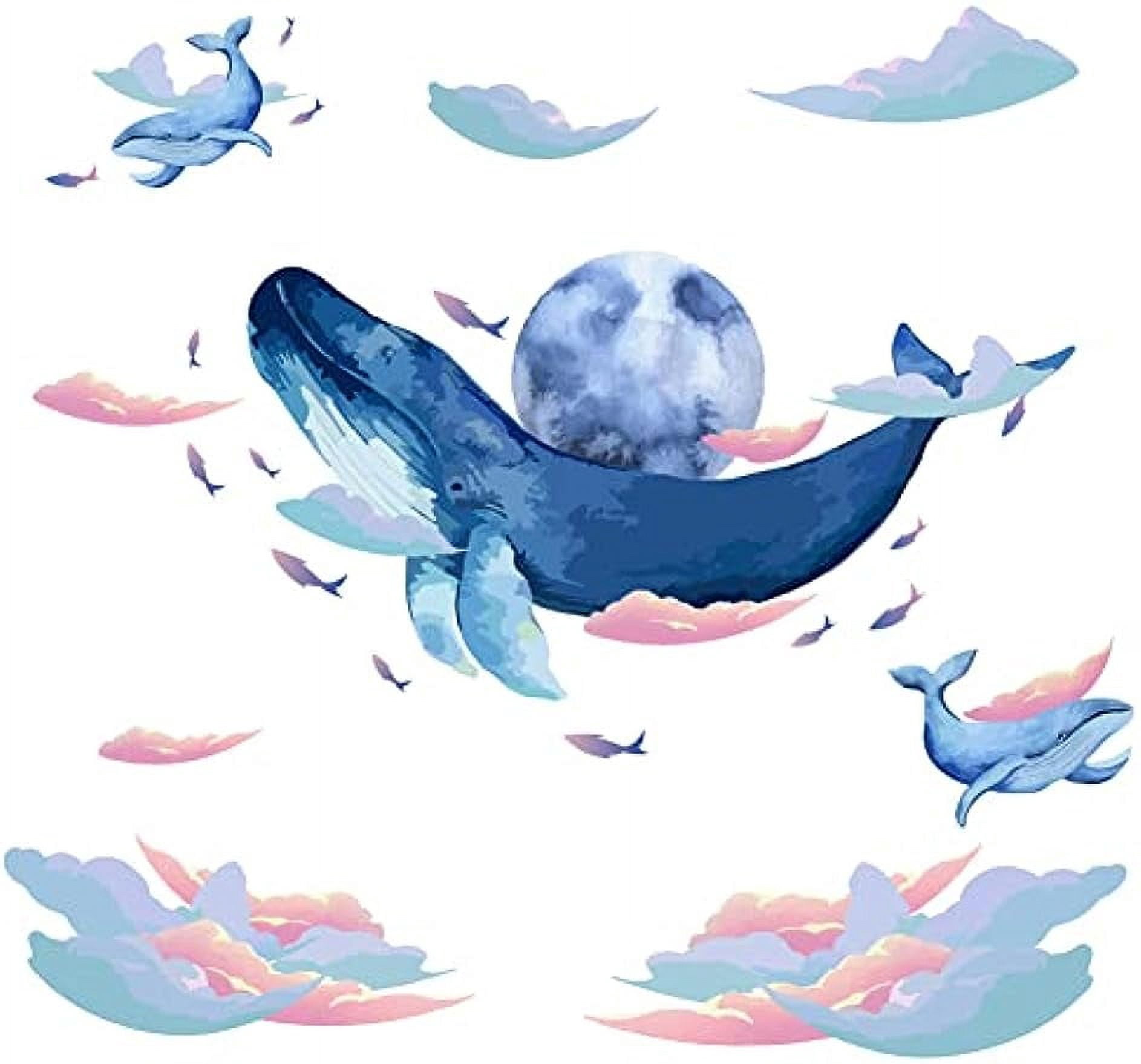 Large Whale Wall Decals Colorful Whale in The Sky Clouds Wall Sticker ...