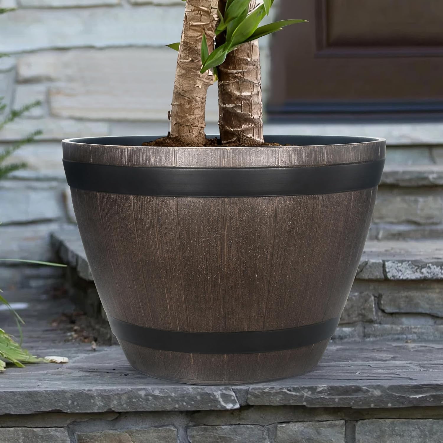 Large Whiskey Barrel Planter for Outdoor - Flower Pots Garden Wine ...