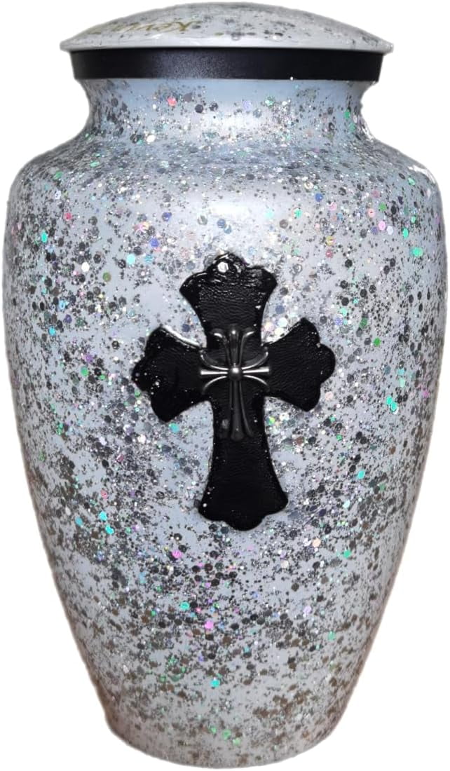 Large White Adult Urn for Ashes - Handmade Metal Aluminum Christian ...