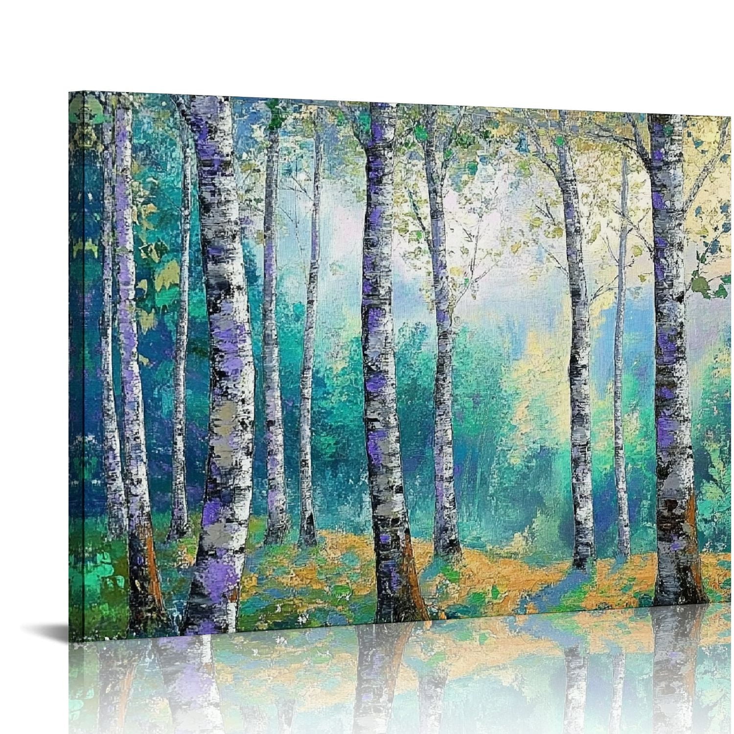 Large White Birch Forest Wall Art Decor Canvas Picture Print Blue Green ...