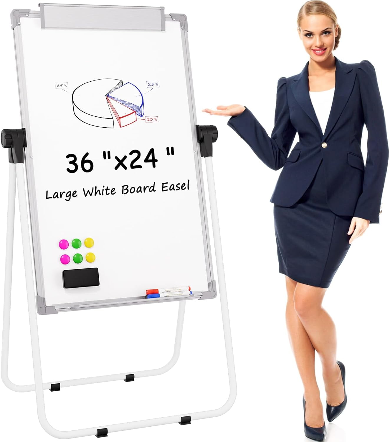 Large White Board with Stands, 36" x 24" Big Double Sided Easel Dry ...