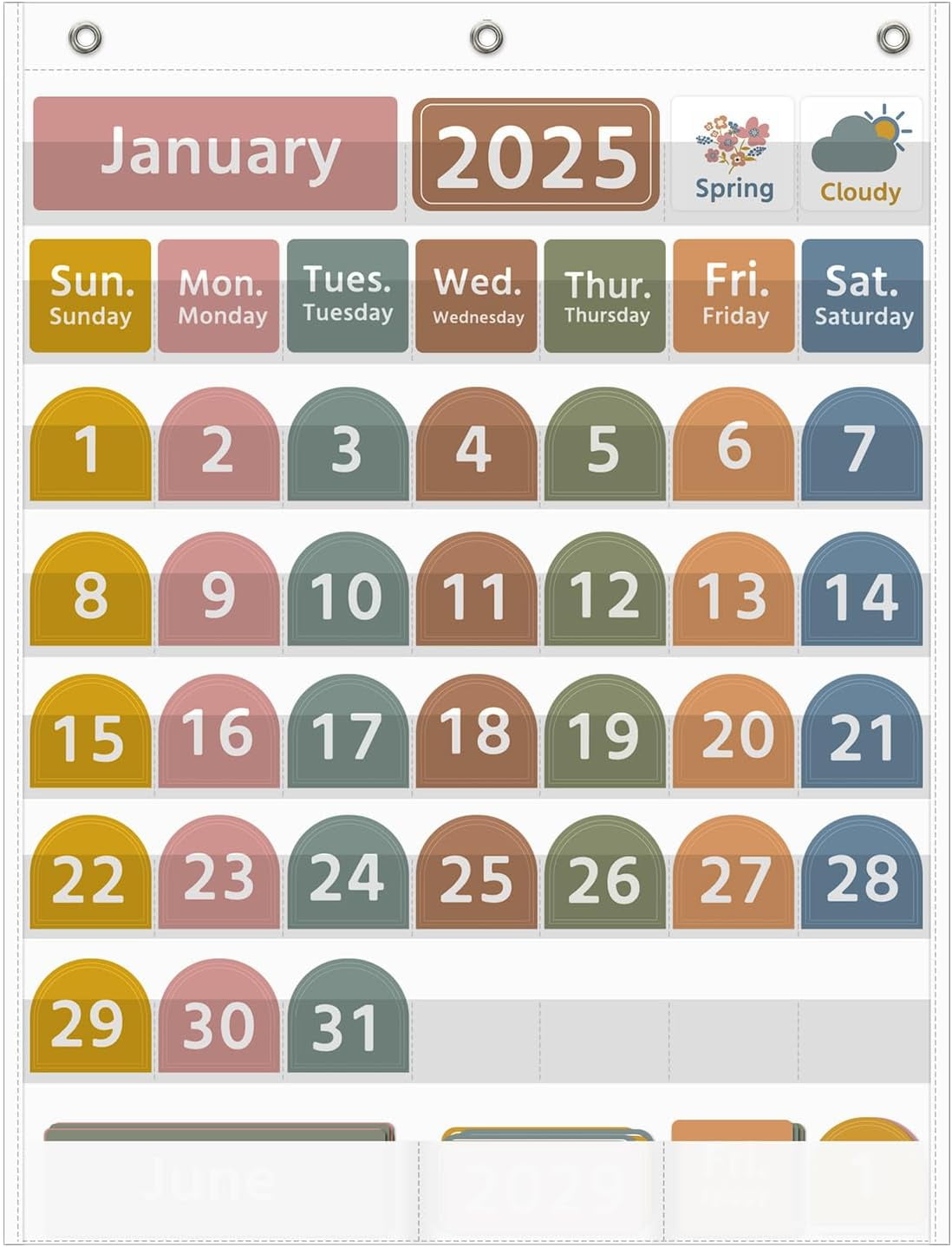 Large White Calendar Pocket Chart with Boho 96 Cards for Classroom ...