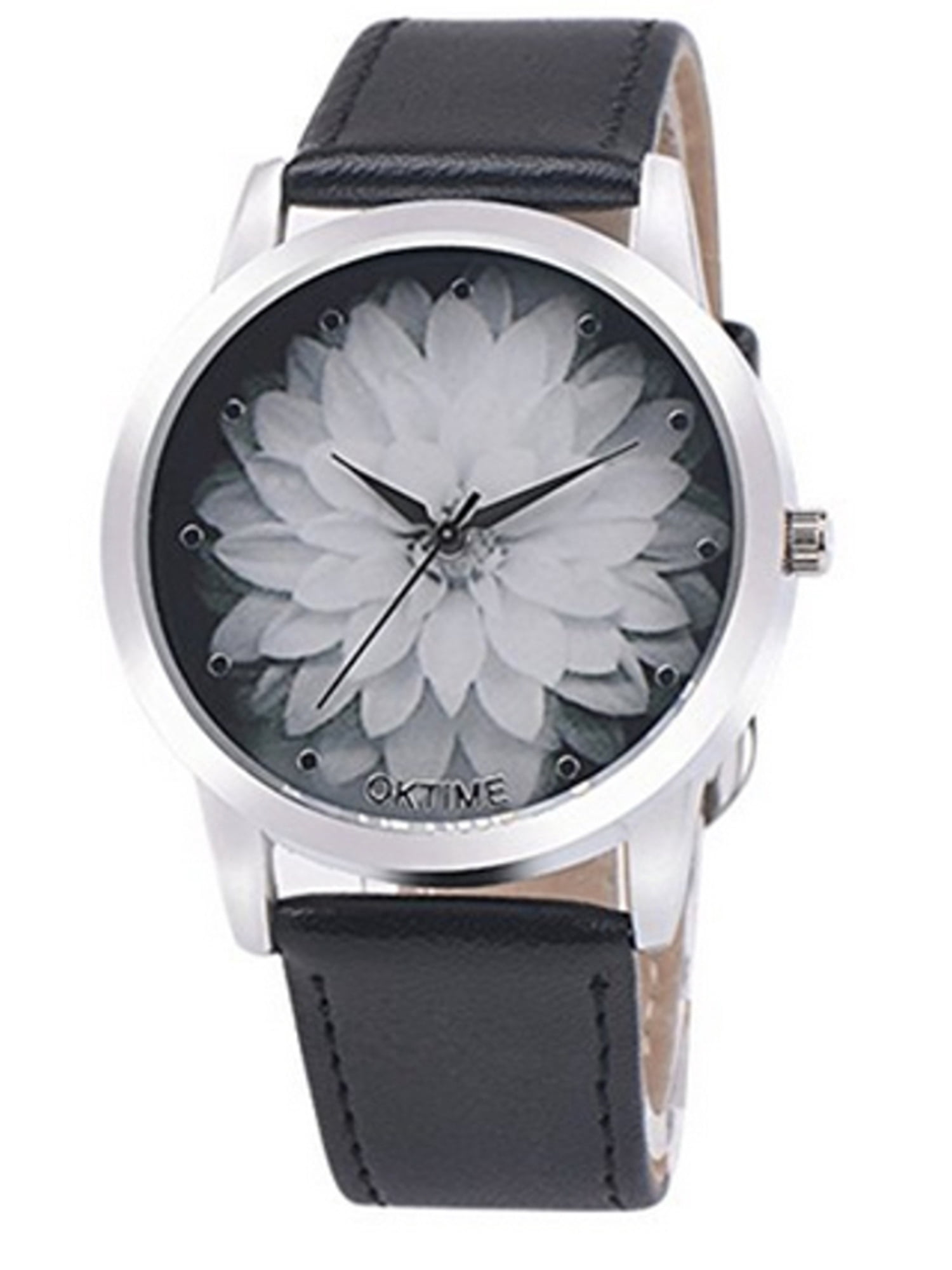 Large White Flower Woman Classic Watch Silver Tone Case Wrist Watch-358 ...