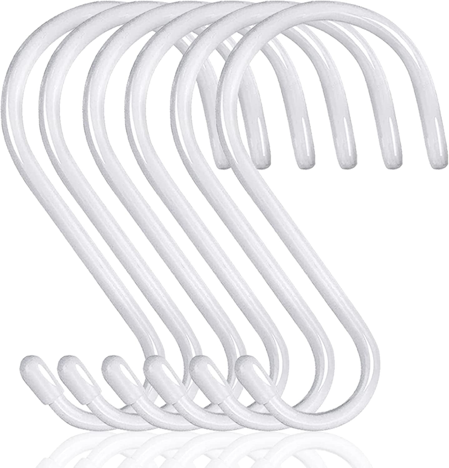 Large White Rubberized Coated S Hooks - 6 Pack Heavy Duty Closet Hooks ...