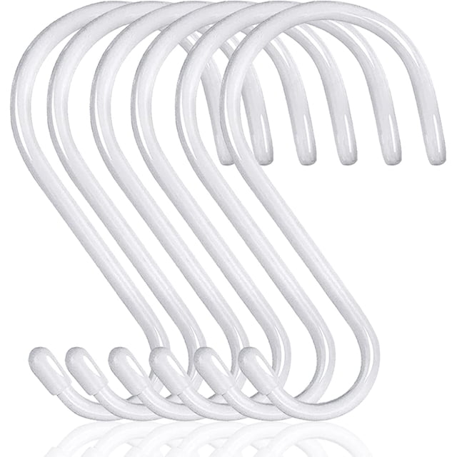 Large White Rubberized Coated S Hooks - 6 Pack Heavy Duty Closet Hooks ...