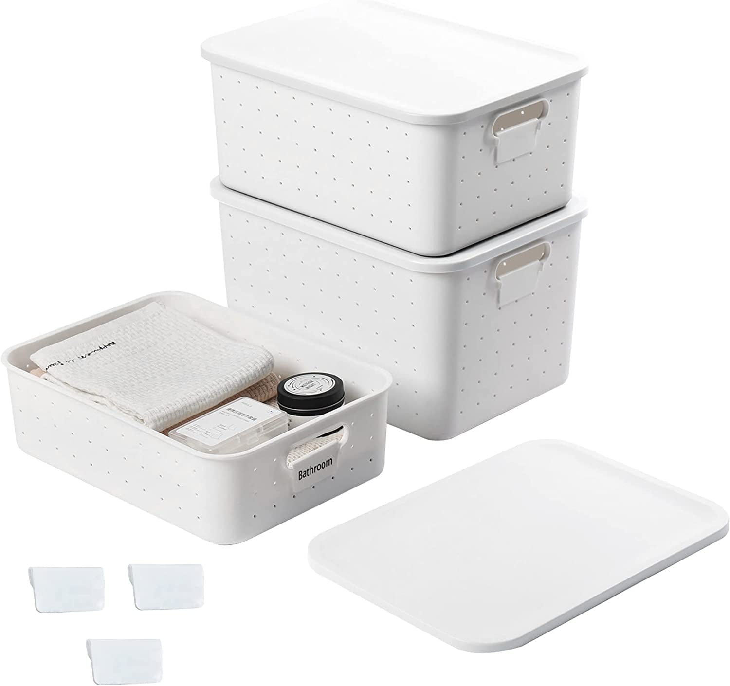 Large White Storage Baskets with Snap Lid, Extremely Durable, Storage ...