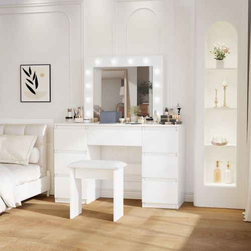 Large White Vanity Tables with Mirror and Light - Walmart.com