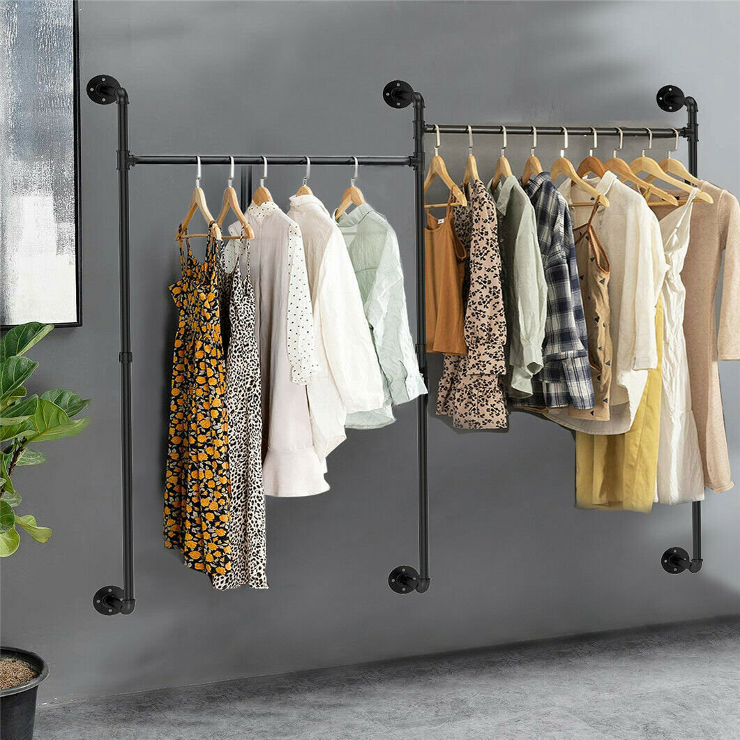 Large Whole Wall Pipe Clothes Rack Wall Mounted Iron Garment Rail ...