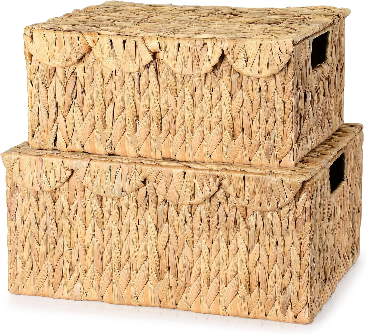 Large Wicker Basket with Lid, Wicker Storage Basket with Built-in ...