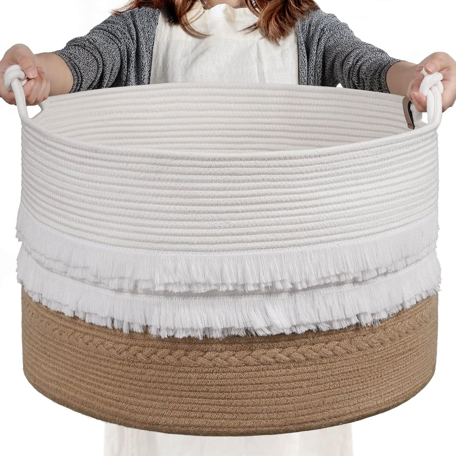 Large Wicker Laundry Basket for Entryway, Bedroom, Jute Decorative ...