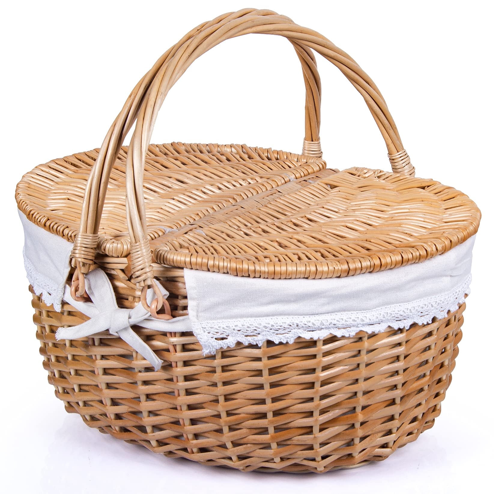 Walmart Large Wicker Picnic Basket with Lid, Sturdy Woven Body ...