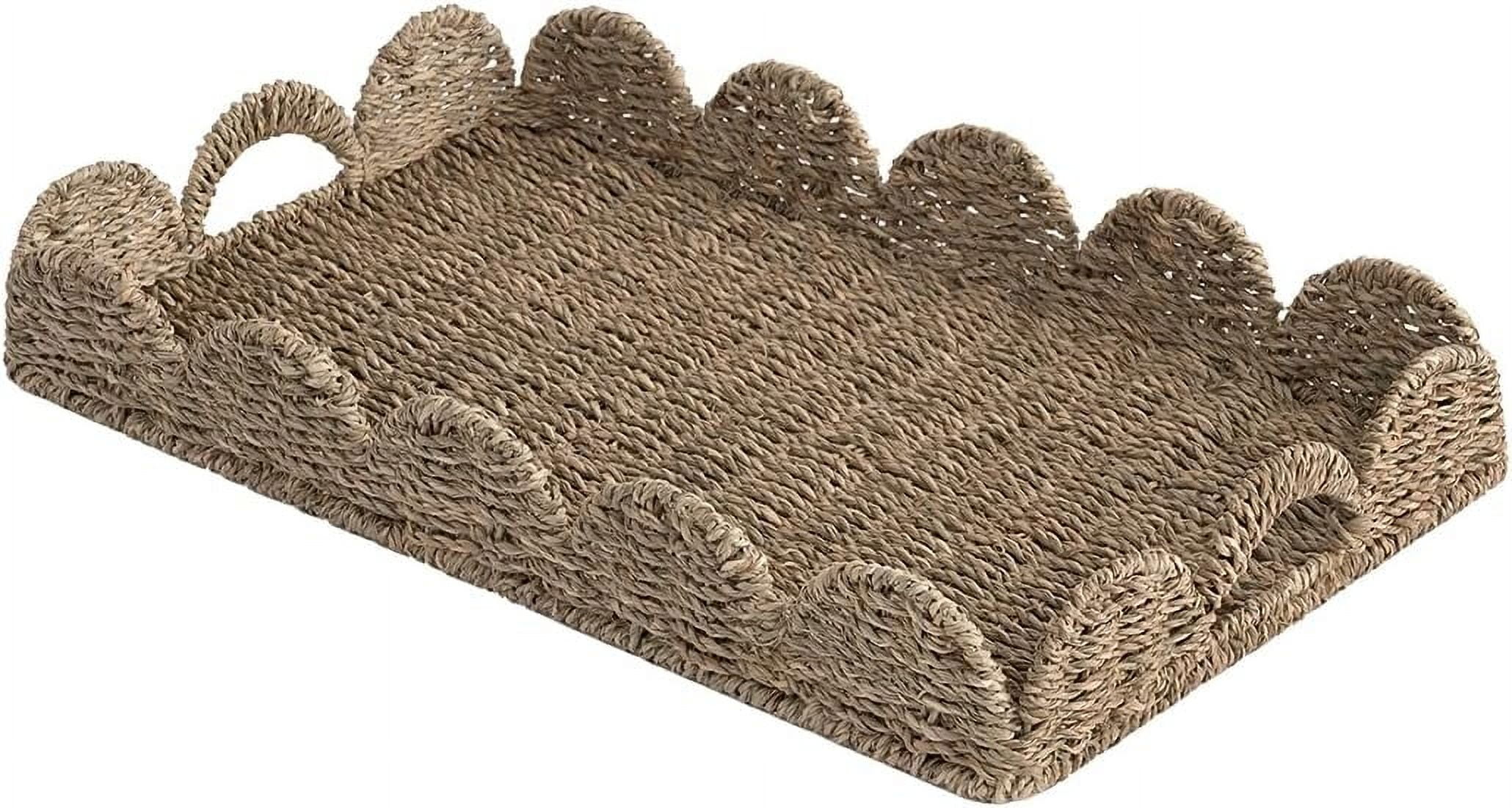 Large Wicker Scalloped Edge Serving Tray, Rectangle Tray with Built-in ...