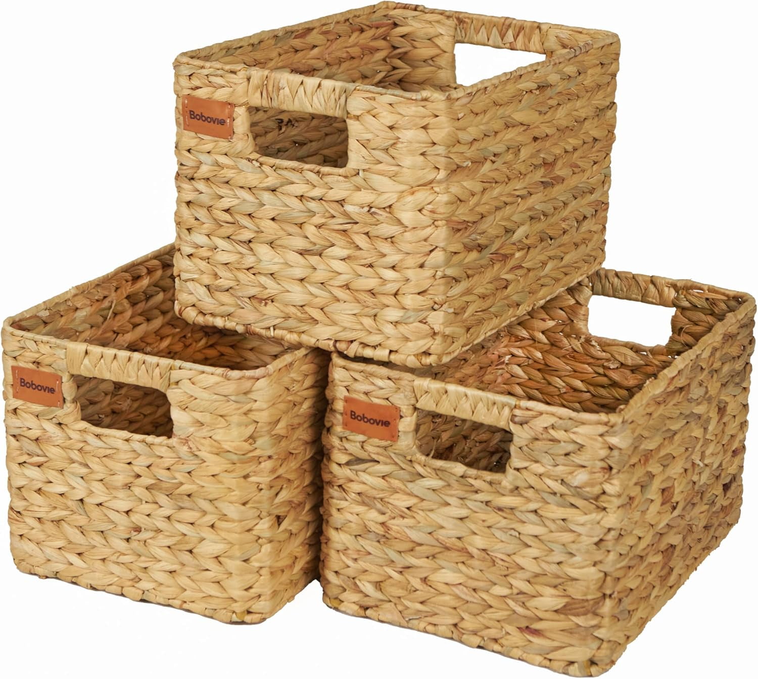 Large Wicker Storage Baskets, Set of 3, Water Hyacinth Basket Organizer ...