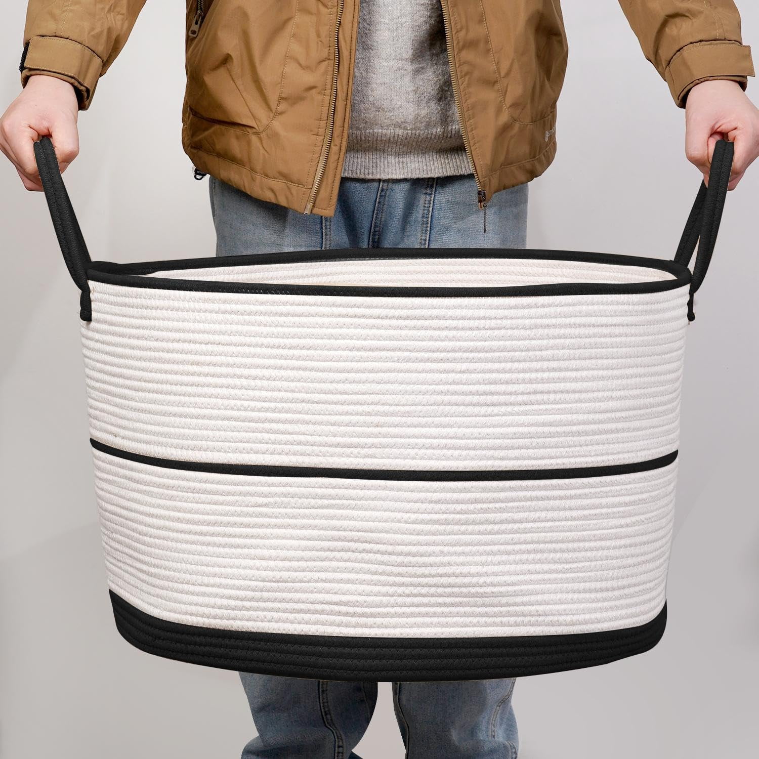 Large Wide Cotton Rope Storage Basket – Oversized Woven Organizer Bin ...