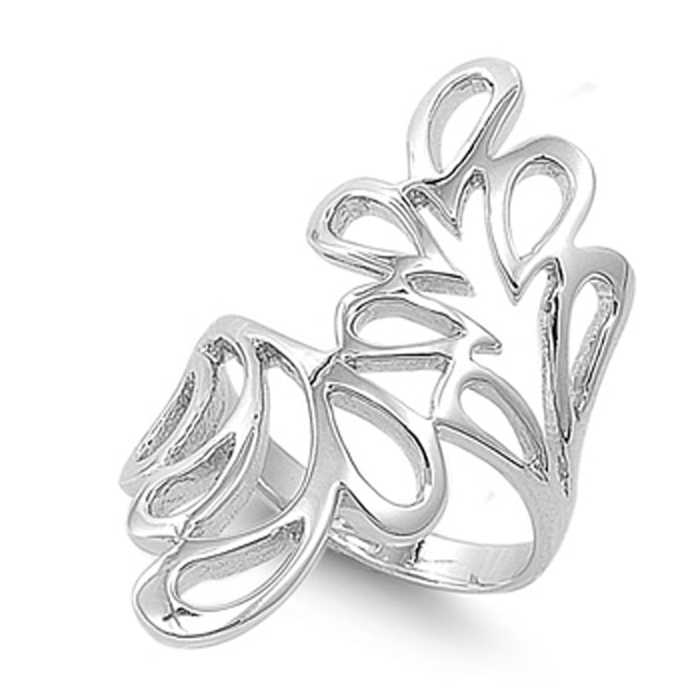 Large Wide Floral Wave Tropical Lead Ring .925 Sterling Silver Band ...