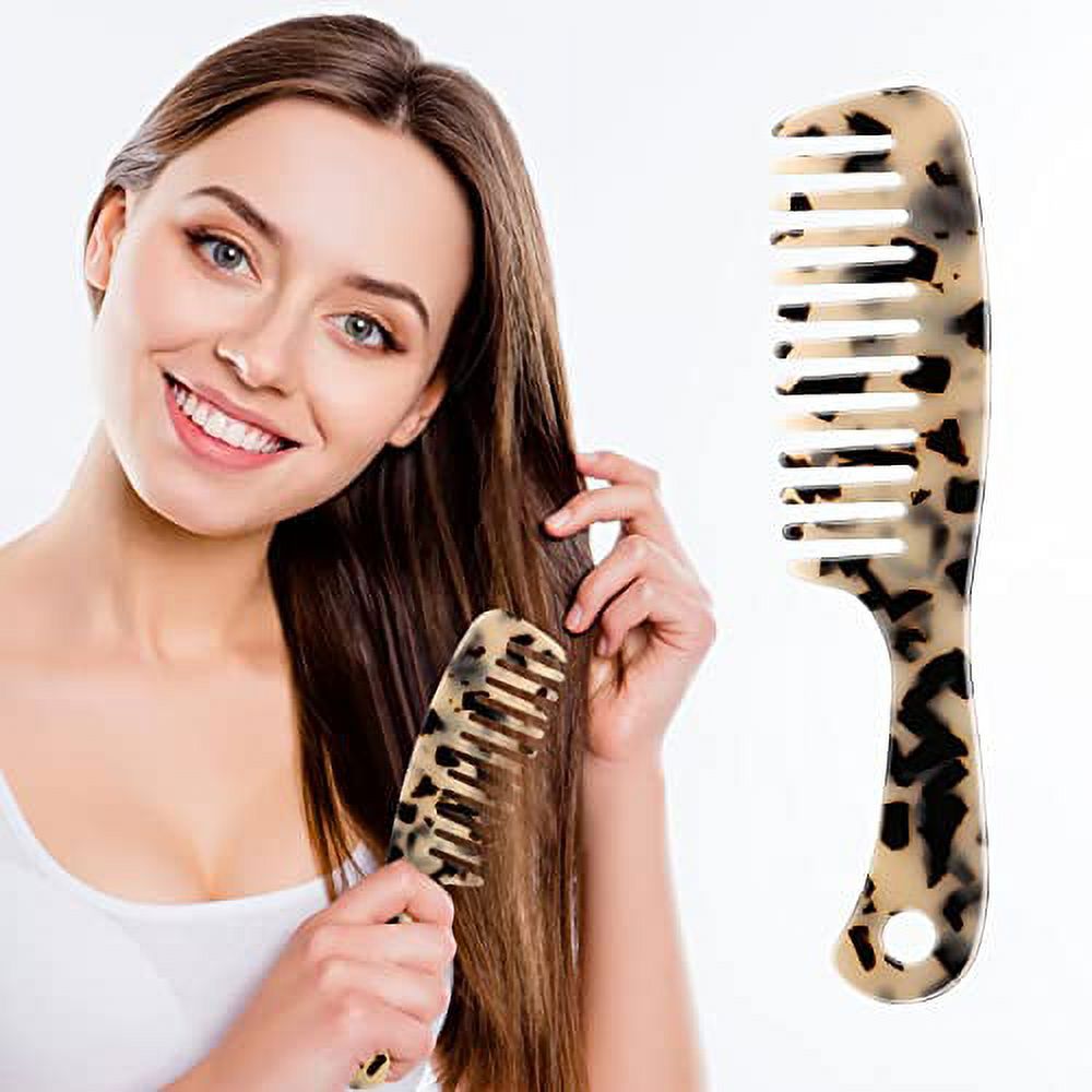 Large Wide Tooth Hair Comb, LADYAMZ [Tortoise ] Cellulose Round Tooth Comb for Straight/Curly ...