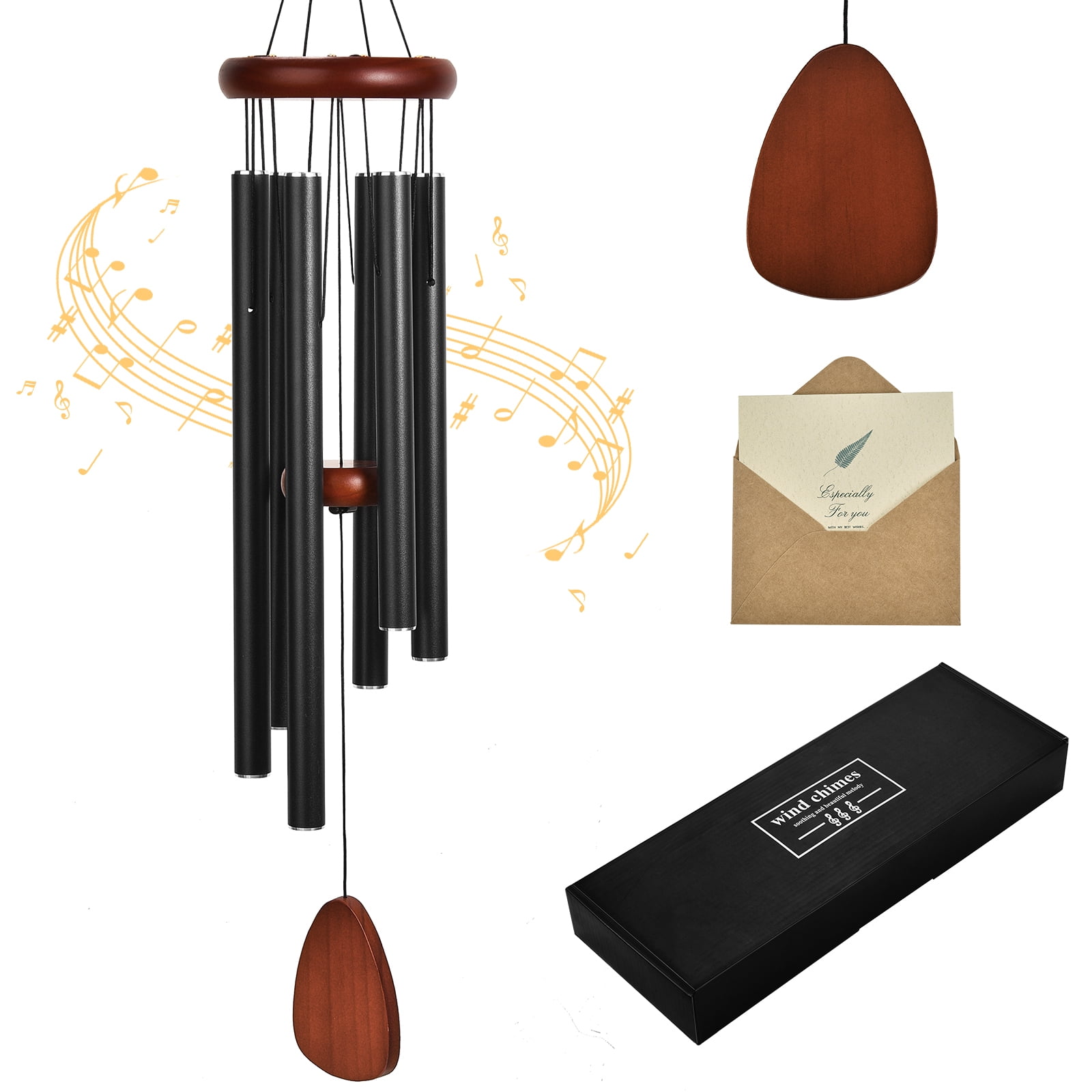 Large Wind Chimes 37" Wooden Sympathy Windchimes Outdoor Aluminium ...