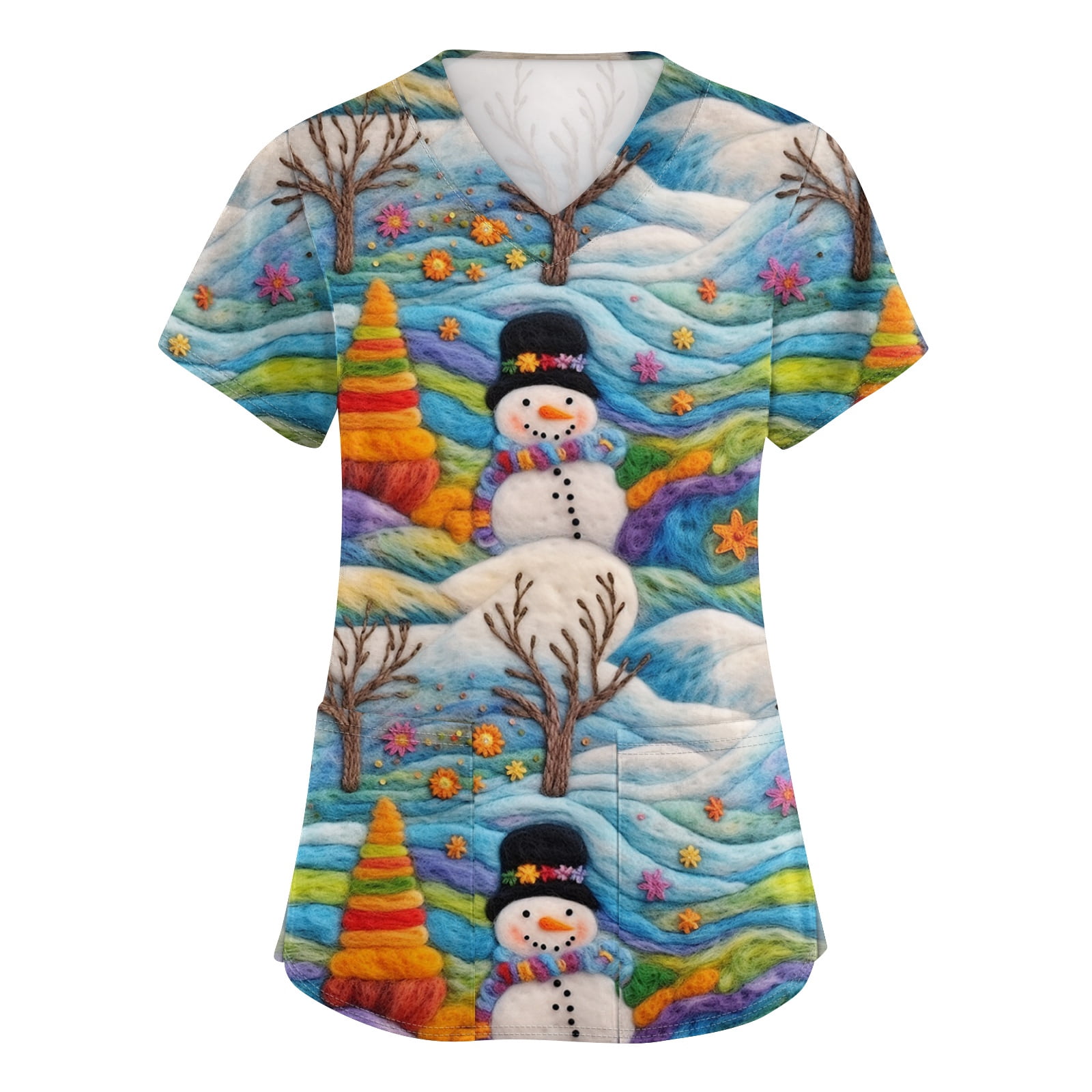 Large Woman’S Christmas Print Scrub Top，Christmas Scrub Tops Women Plus ...