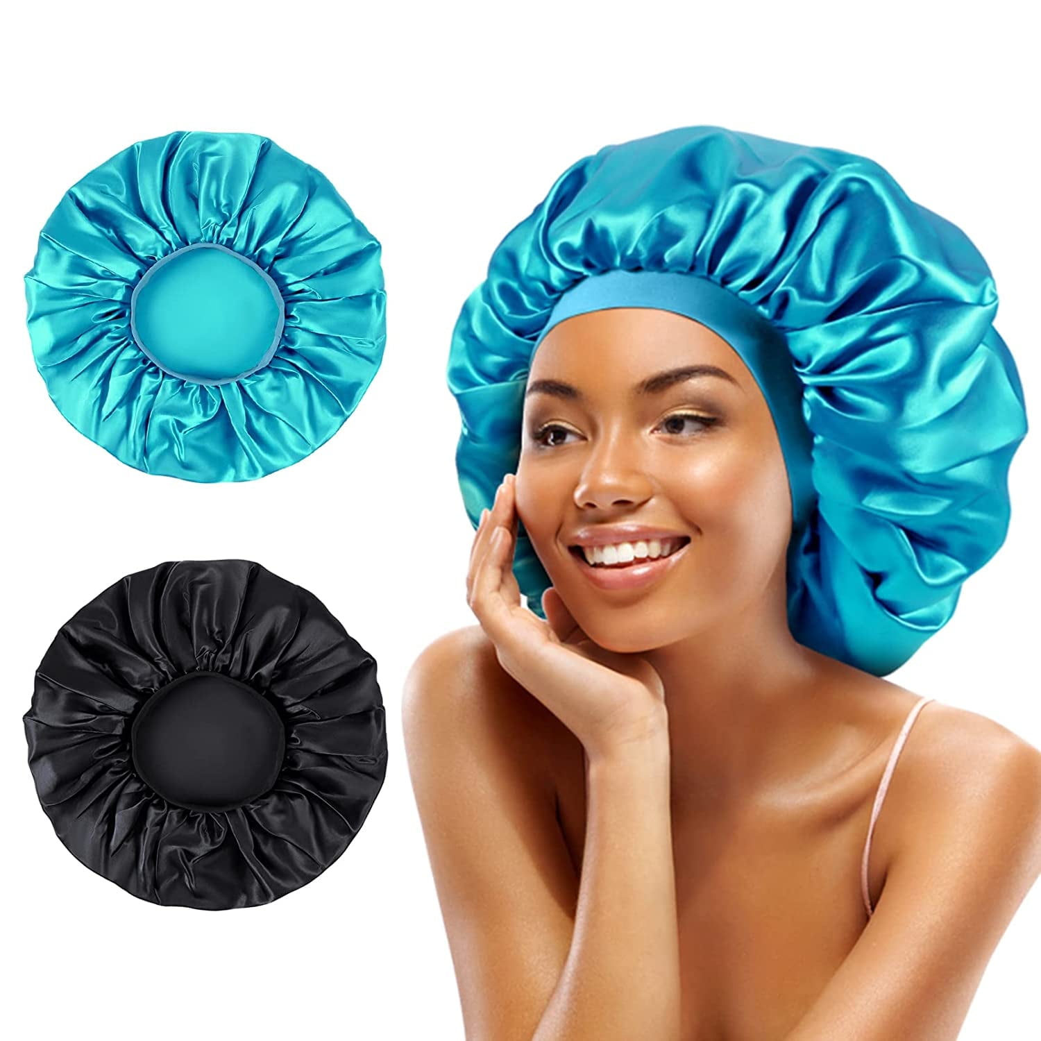 Large Women Silk Satin-Bonnet - 2 PCS Extra Soft Elastic Band Sleeping ...