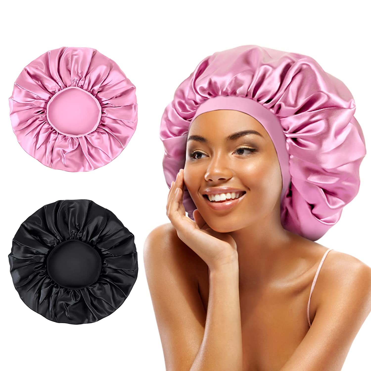 Large Women Silk Satin-Bonnet - Extra Soft Elastic Band Sleeping Caps ...