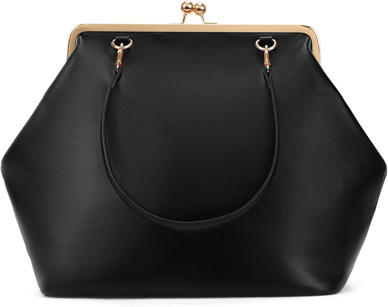 Large Women's Kiss Lock Bag PU Medium Top Handle Handbags Kiss Clasp ...