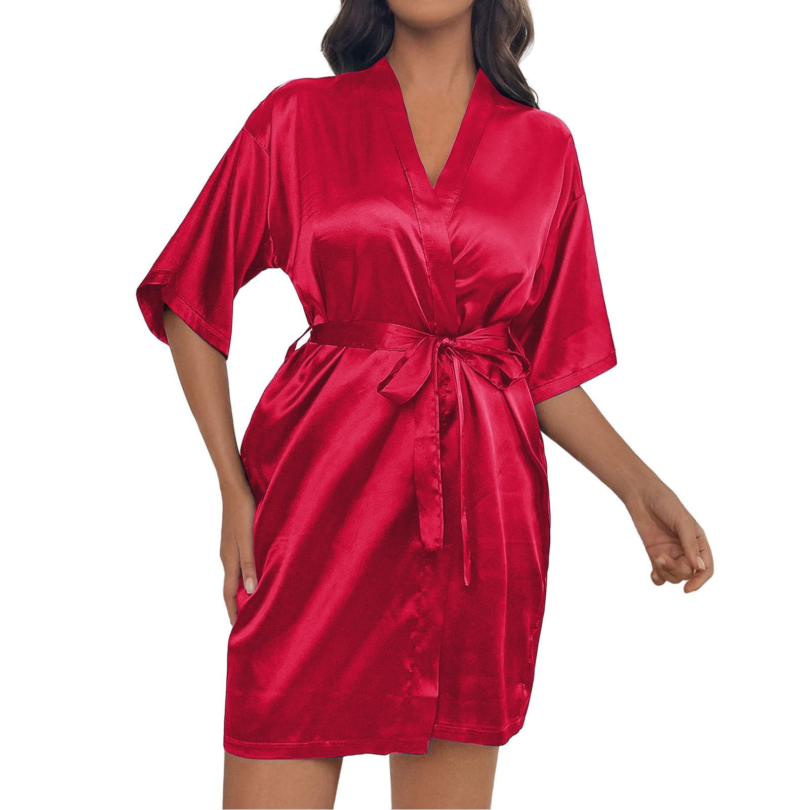 Large Women's Nightgown Elastic Tine Bathrobe Solid Color Home ...