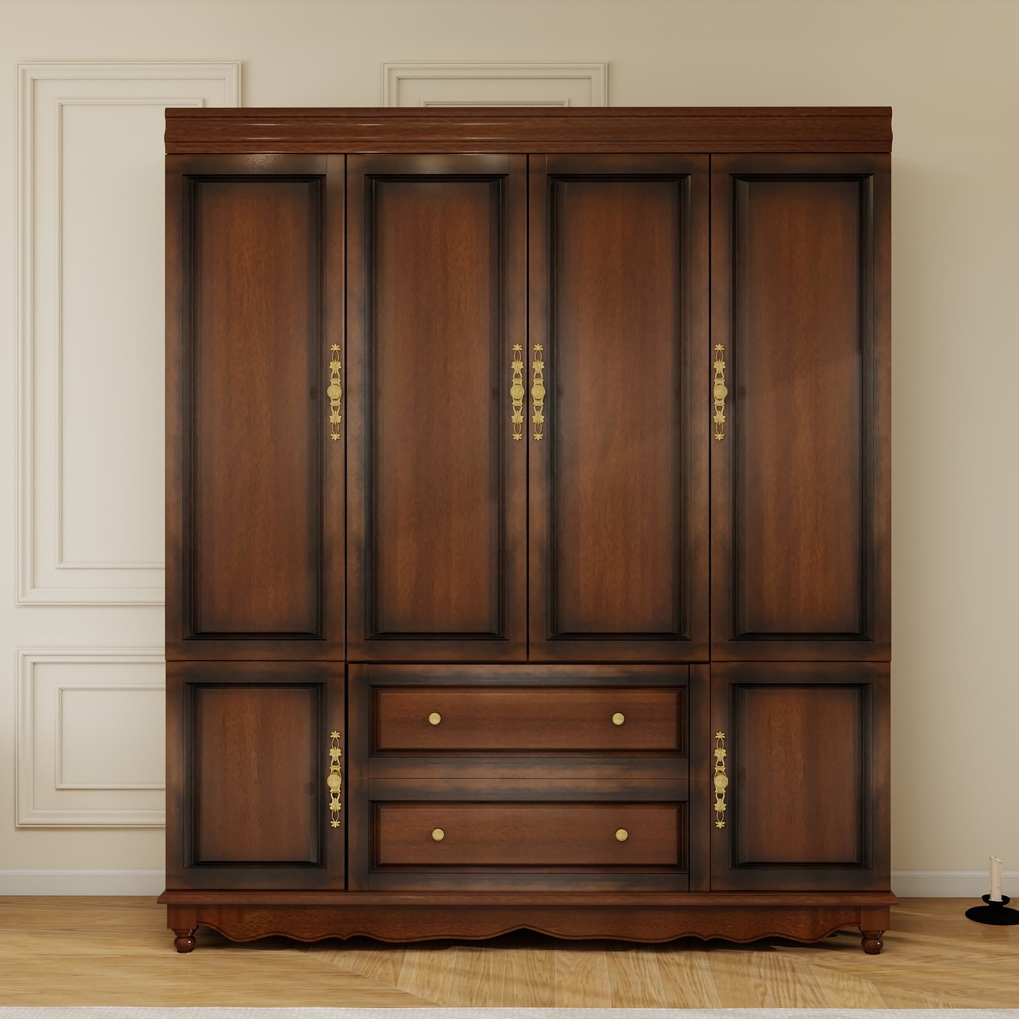 VivaVista Large Solid Wood Armoire Wardrobe Closet With Drawers ...