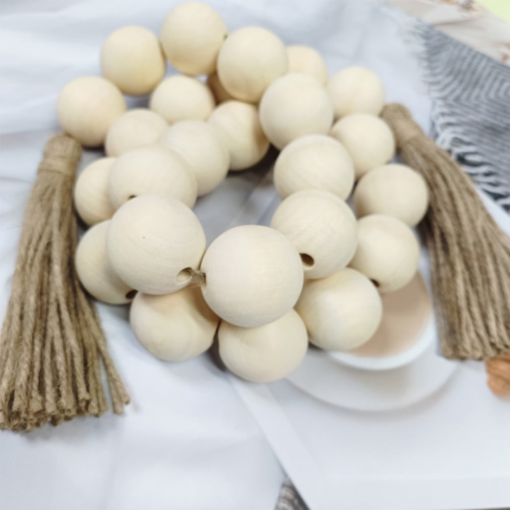Large Wood Bead Garland with 1.6" Diameter Wooden Beads and Tassels ...
