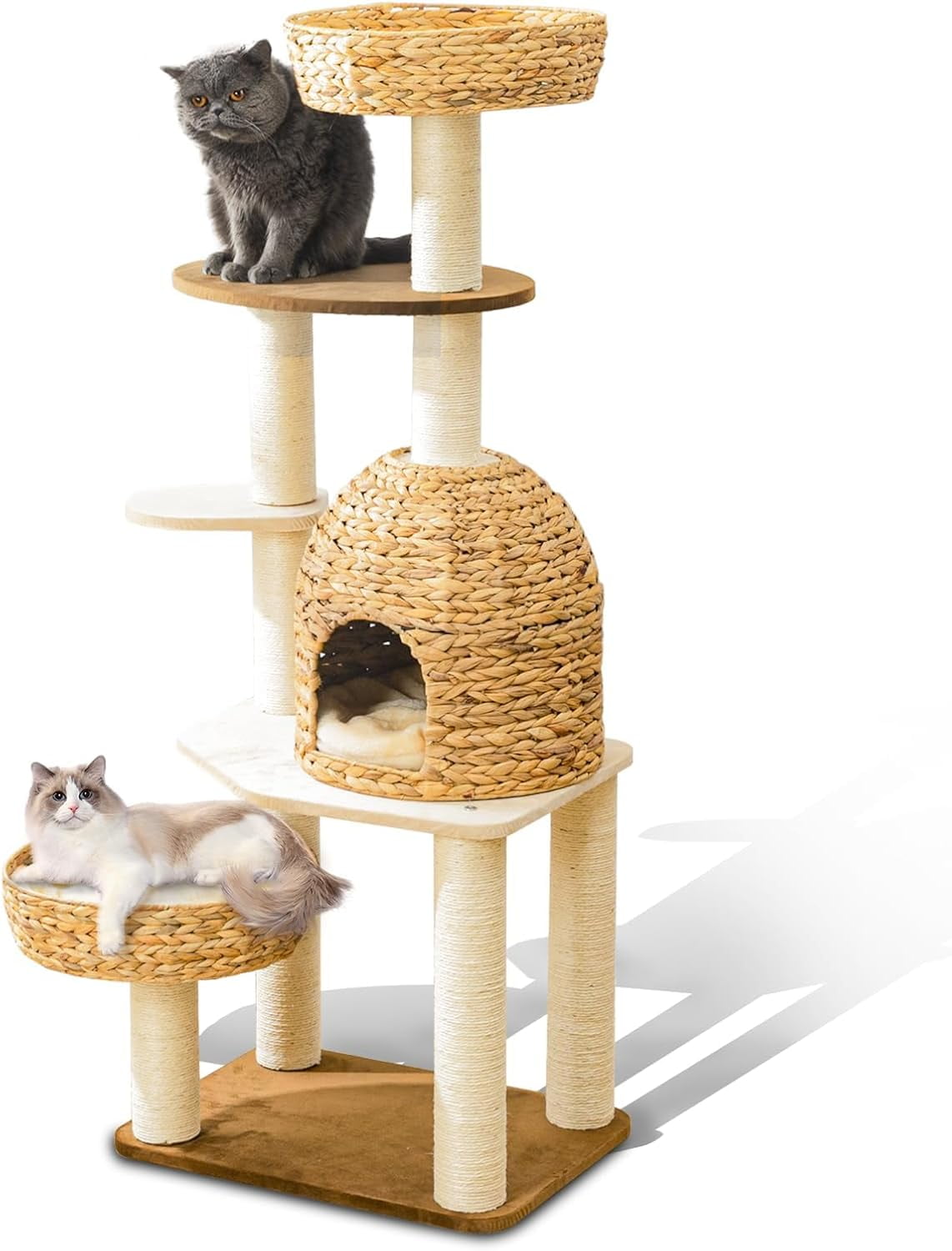 Large Wood Cat Tree Tower for Indoor Cats, Multi-Cats Scratching Post ...