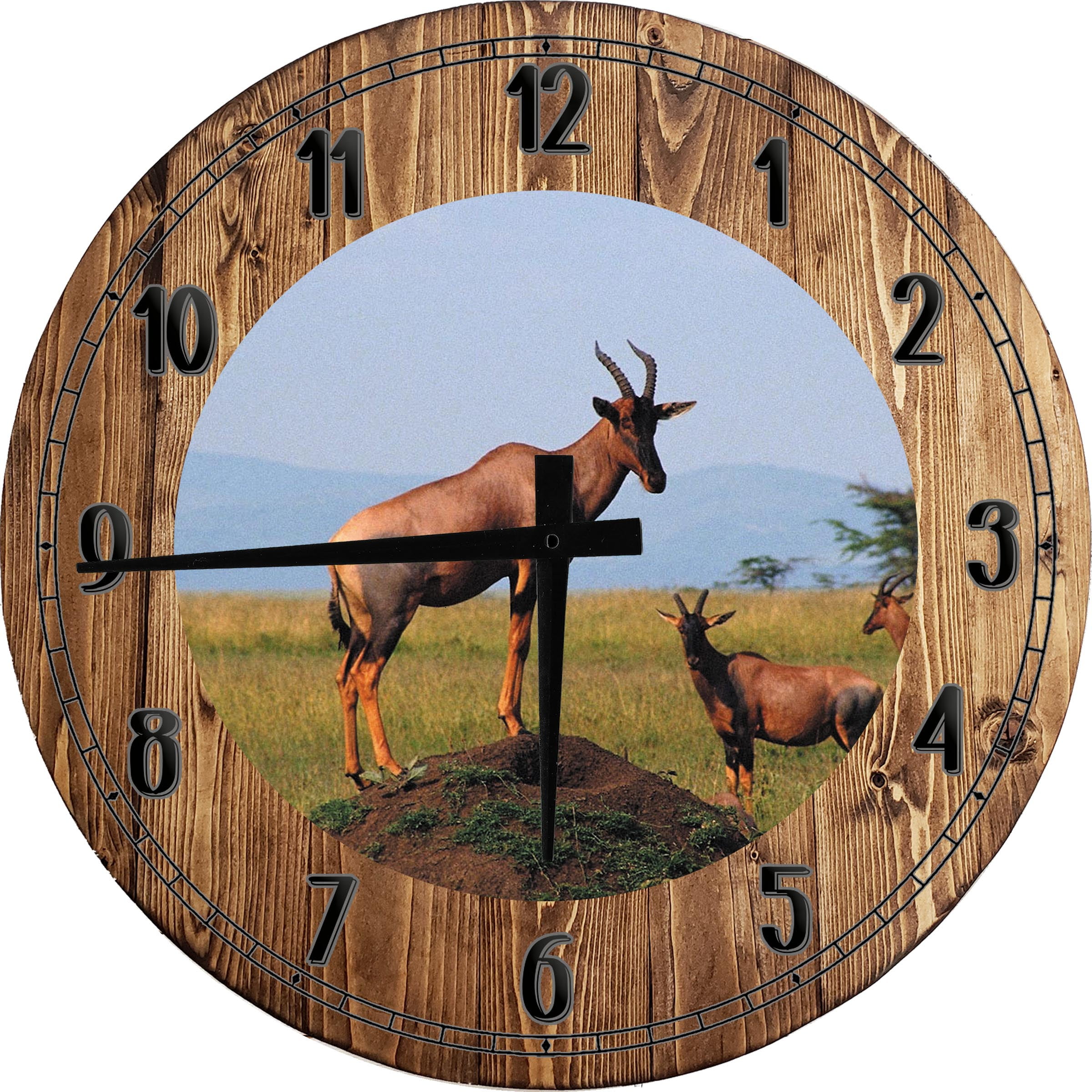 Large Wood Wall Clock 24 Inch Round Antelopes in the Wild Round Small ...