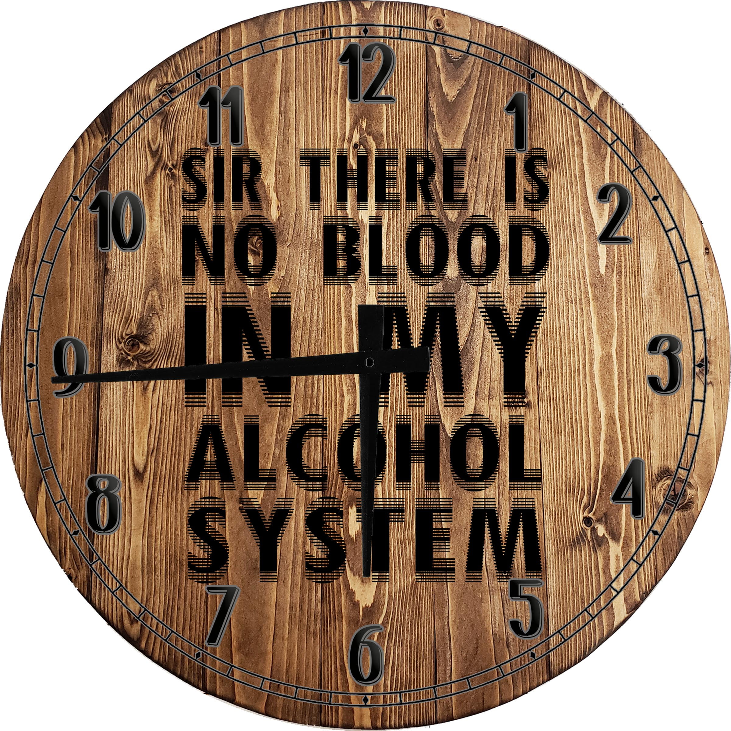 Large Wood Wall Clock 24 Inch Round Bar Wall Art No Blood in My Alcohol ...