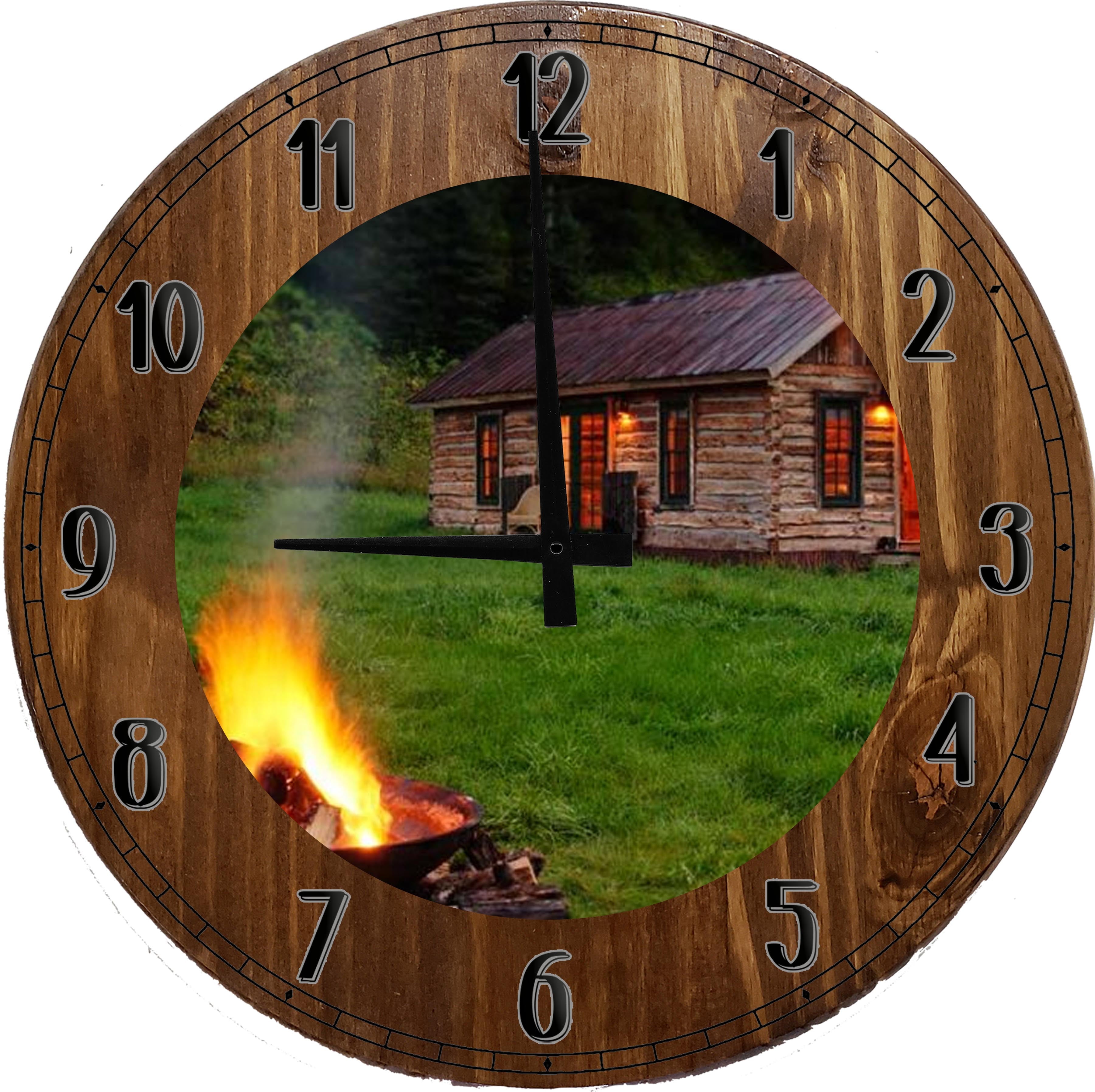 Large Wood Wall Clock 24 Inch Round Cabin Wall Art for Cabin Decor for ...