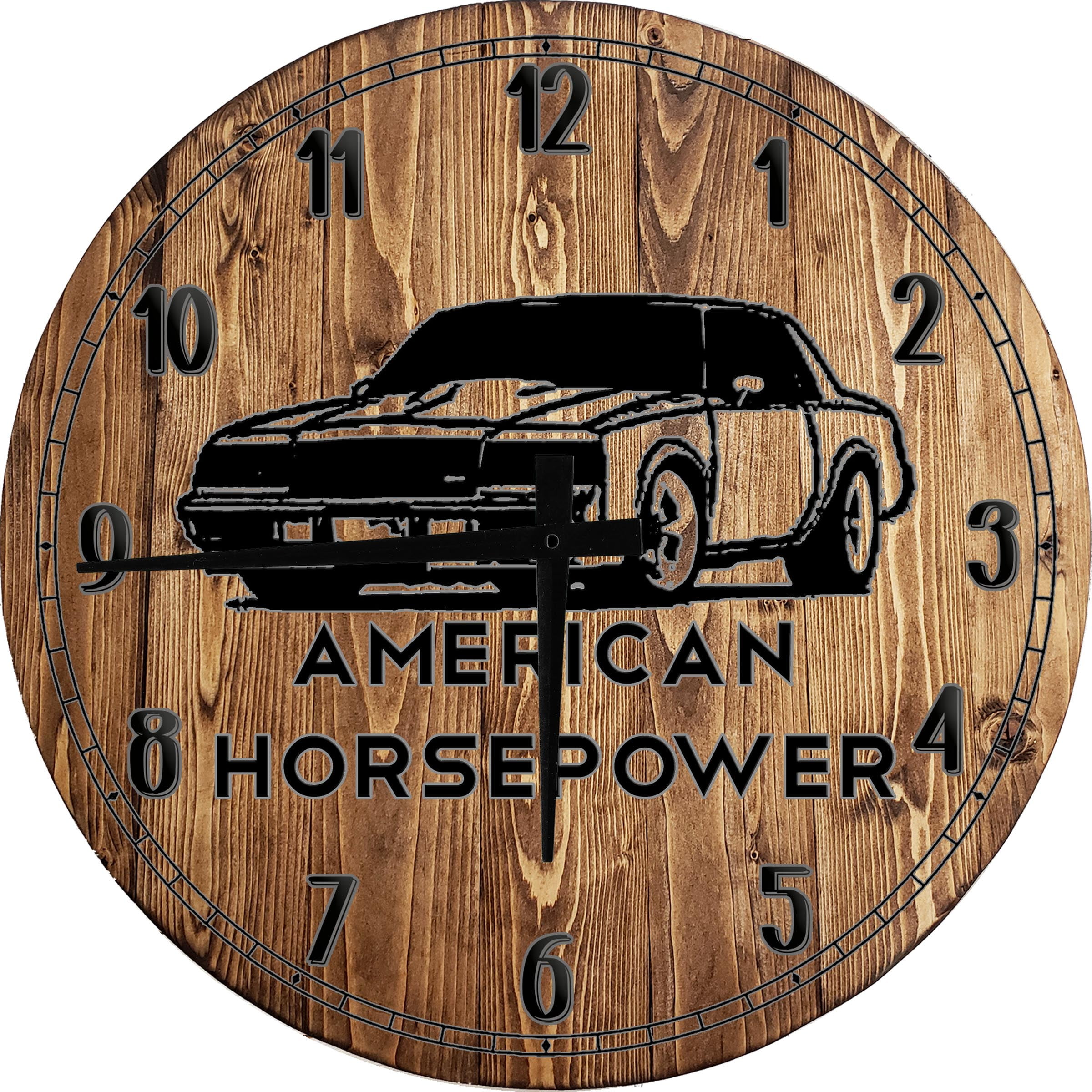 Large Wood Wall Clock 24 Inch Round Car Wall Art American Horsepower ...