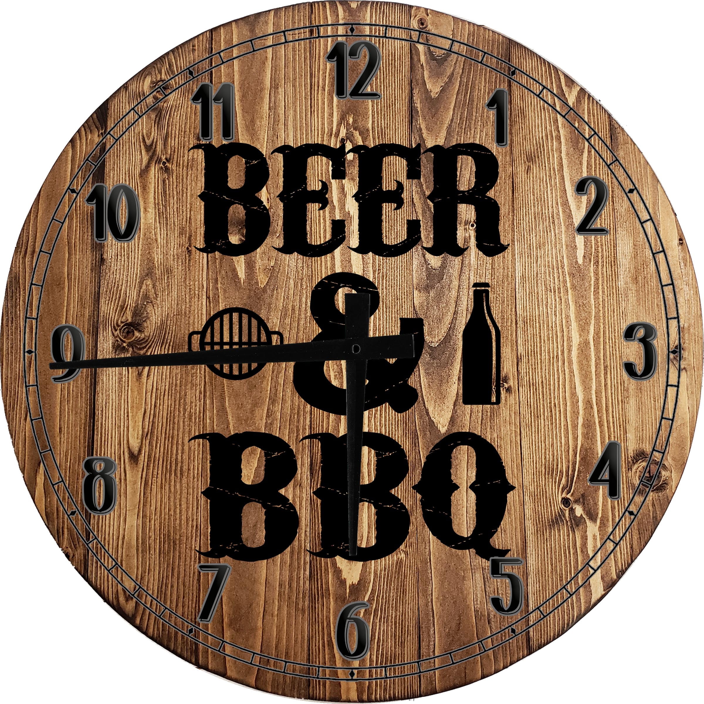 Large Wood Wall Clock 24 Inch Round Clocks for Men Beer & BBQ Manly ...